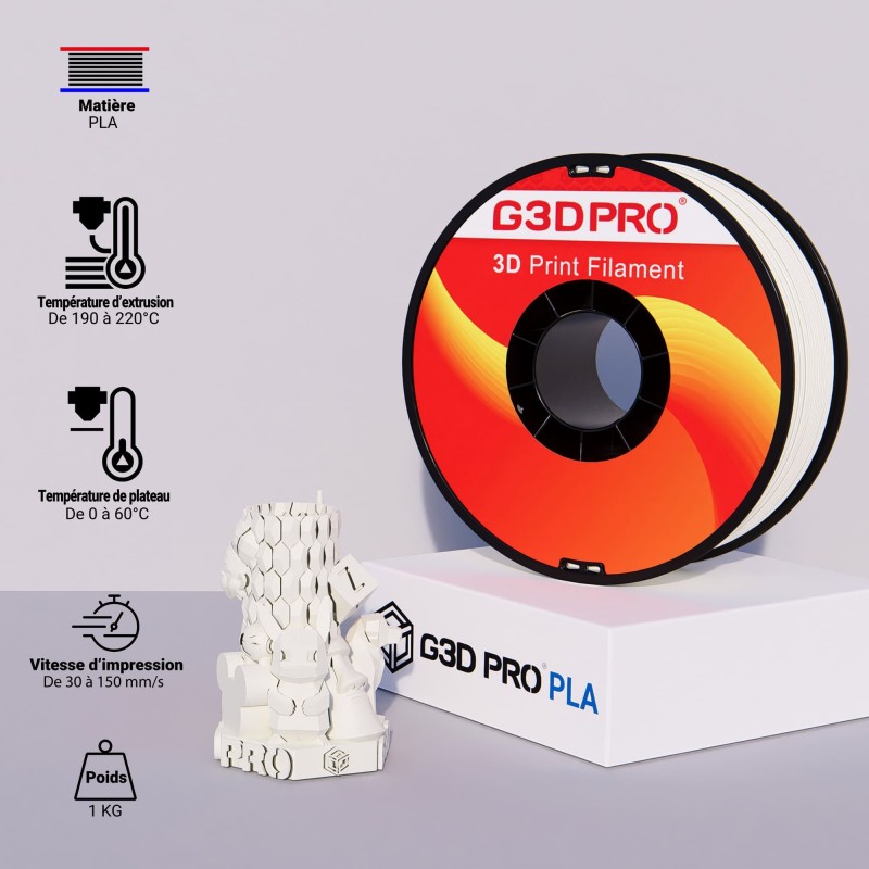 Filament PLA-FS 1kg G3D PRO Blanc (FDA) - Impression 3D - Grossiste 3D