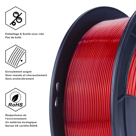 Filament 3D PLA Translucide 500g Rouge 1.75mm