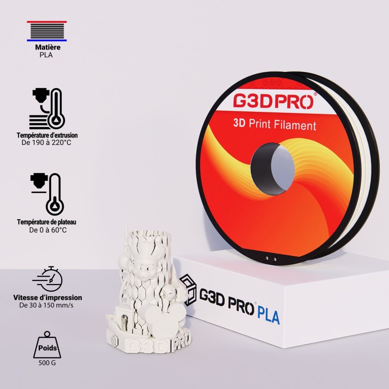 Fil 3D PLA 500g 1.75 mm Naturel (sans pigment)