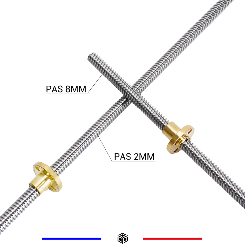 Tige filetée T8 1000mm|inox|Pas 2mm|Grossiste 3D